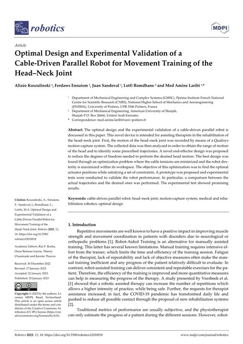 Pdf Optimal Design And Experimental Validation Of A Cable Driven