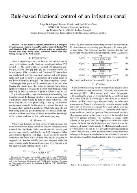 Pdf Rule Based Fractional Control Of An Irrigation Canal