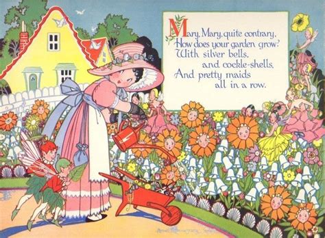 Vintage Nursery Rhyme Print Mary Mary Quite Contrary And Fairies