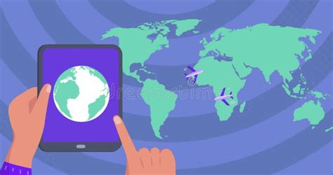 Animation Of Airplanes Flying Over Map And Hands Rotating Globe On