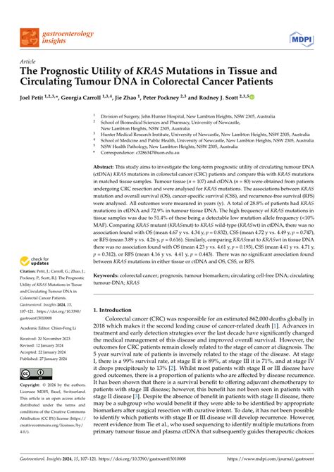 Pdf The Prognostic Utility Of Kras Mutations In Tissue And Circulating Tumour Dna In