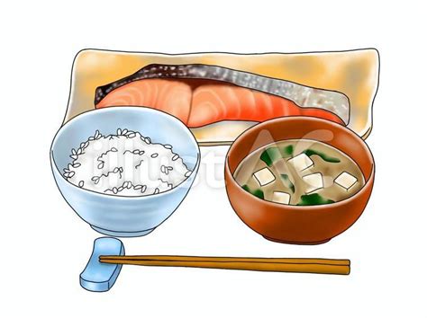 和食 ご飯と味噌汁と焼き鮭イラスト No 22027222｜無料イラスト・フリー素材なら「イラストac」