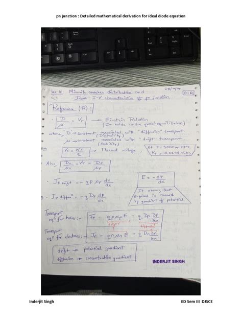 Pn Detailed Ideal Diode Equation Derivation Pdf P N Junction Condensed Matter Physics