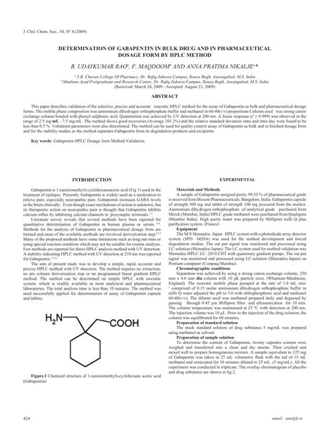 PDF Determination Of Gabapentin In Bulk Drug And In Pharmaceutical Dosage Form By HPLC Method