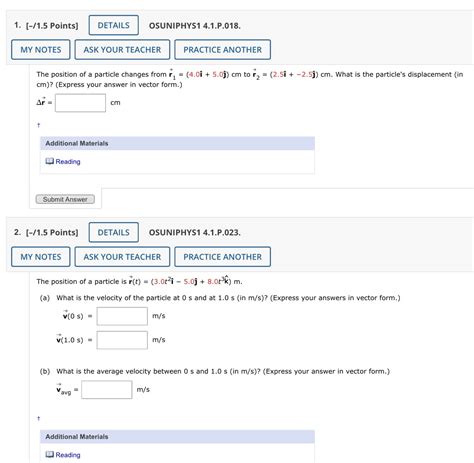 Solved The Position Of A Particle Changes From Chegg Com