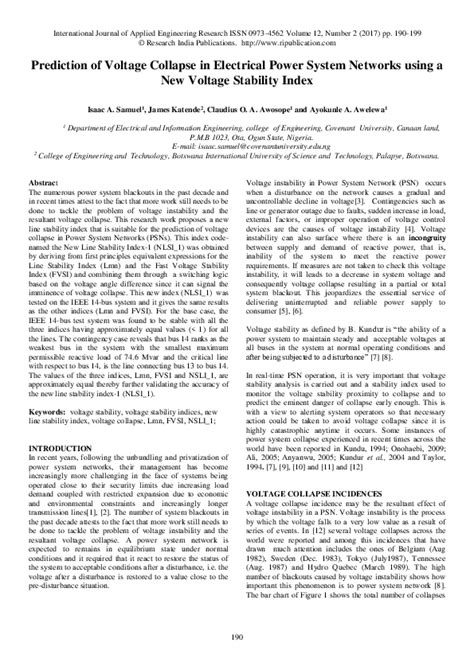Pdf Prediction Of Voltage Collapse In Electrical Power System Networks Using A New Voltage
