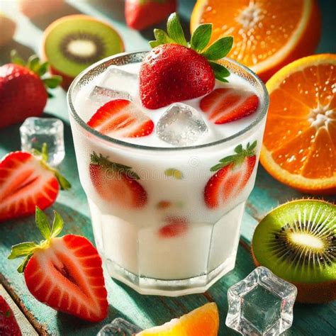 Photo Of Iced Milk With A Mixture Of Various Fruits Stock Illustration