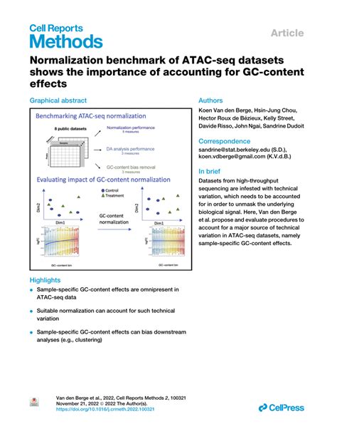 Pdf Normalization Benchmark Of Atac Seq Datasets Shows The Importance