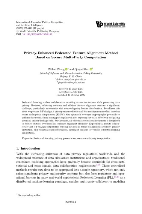 Privacy Enhanced Federated Feature Alignment Method Based On Secure
