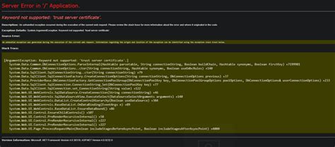 Keyword Not Supported Trust Server Certificate Error R