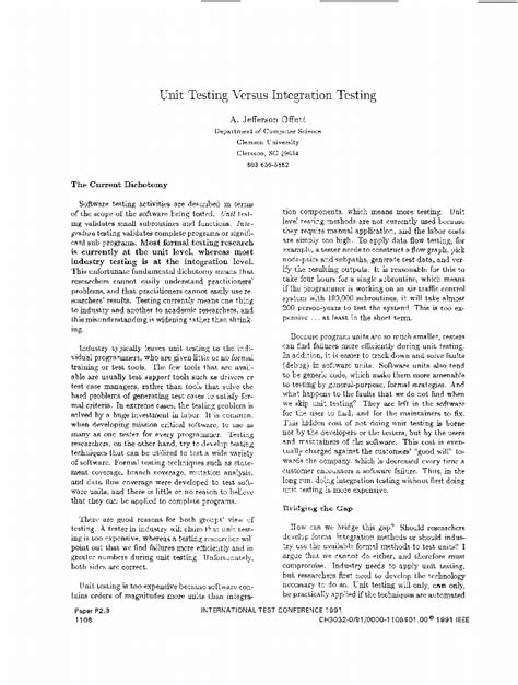Unit Testing Versus Integration Testing IEEE Conference Publication