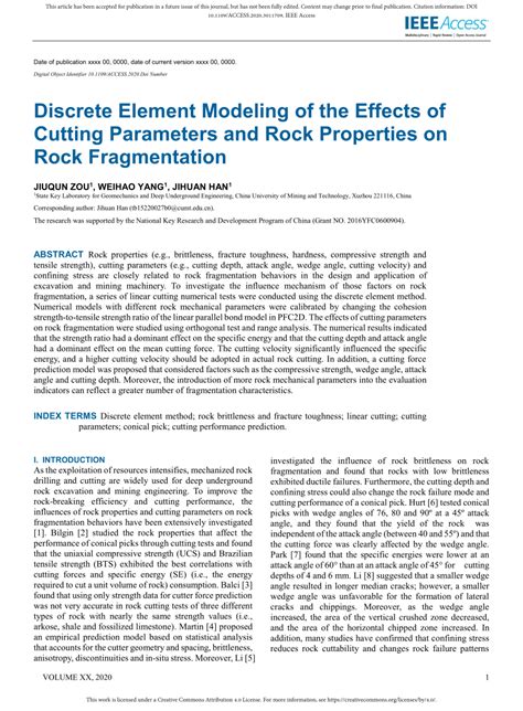Pdf Discrete Element Modeling Of The Effects Of Cutting Parameters
