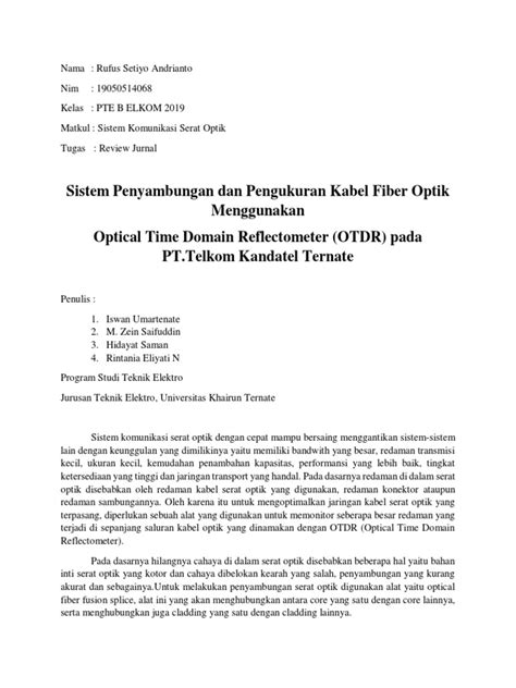 Review Sistem Komunikasi Serat Optik Dan Pengukuran Kabel Fiber Optik Menggunakan Optical Time