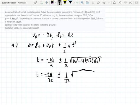 SOLVED Assume That A Free Fall Model Applies Solve These Exercises By Applying Formulas 12