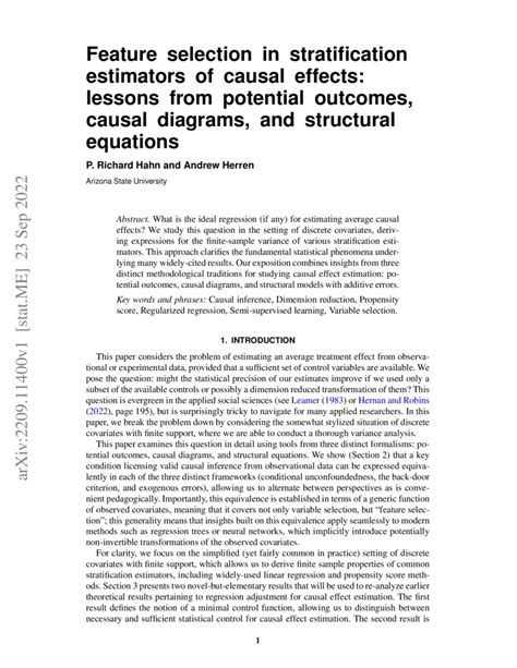 Feature Selection In Stratification Estimators Of Causal Effects