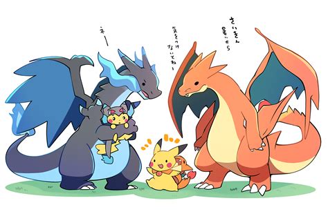 Pikachu Charizard Mega Charizard X And Mega Charizard Y Pokemon Drawn By Azuma Minatsu