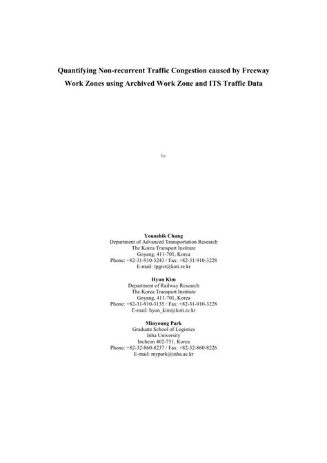 Pdf Quantifying Non Recurrent Traffic Congestion Caused By Freeway Work Zones Using Archived