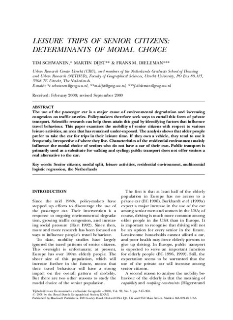 Pdf Leisure Trips Of Senior Citizens Determinants Of Modal Choice Martin Dijst