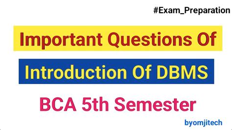 Important Questions Introduction Of Dbms Bca 5th Semester Dbms Bca Exam Ccs Youtube