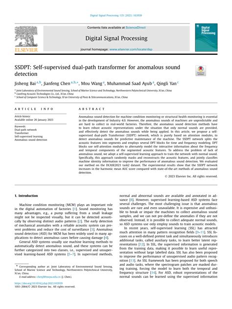 Pdf Ssdpt Self Supervised Dual Path Transformer For Anomalous Sound Detection
