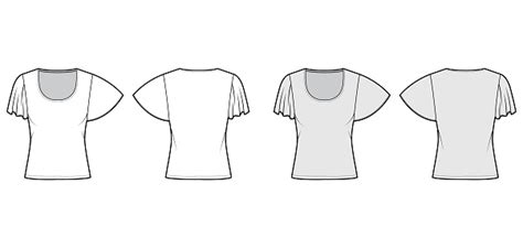 허리 길이 아래 라운드 네크 라인이 편안한 착용감이 있는 쇼트 서클 슬리브 테크니컬 패션 일러스트가 돋보이는 탑 플랫 0명에 대한 스톡 벡터 아트 및 기타 이미지 Istock