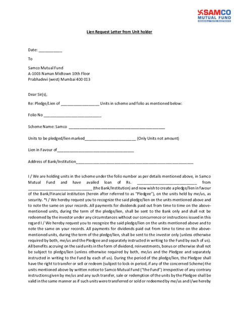 Fillable Online Request Letter For Lien Removal On Banks Financial Fax Email Print