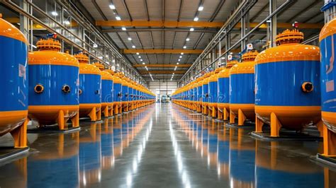 Industrial Facility Featuring Orange And Blue Storage Tanks For Liquid Processing In A Large