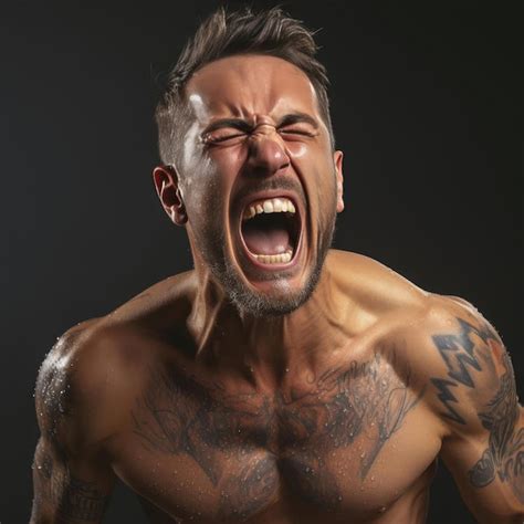 Premium Ai Image Tattooed Man Screaming With Strong Emotional Impact