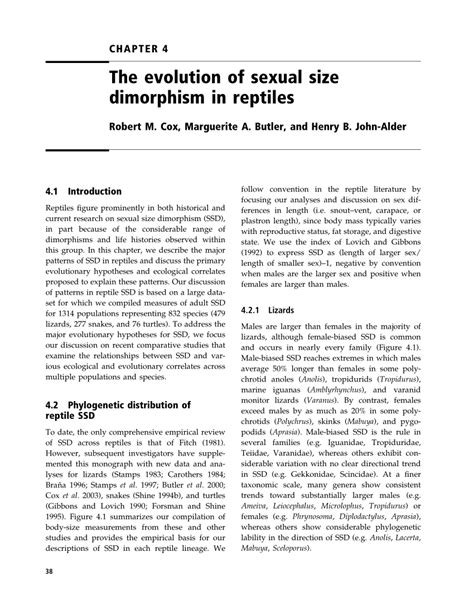 Pdf The Evolution Of Sexual Size Dimorphism In Reptiles