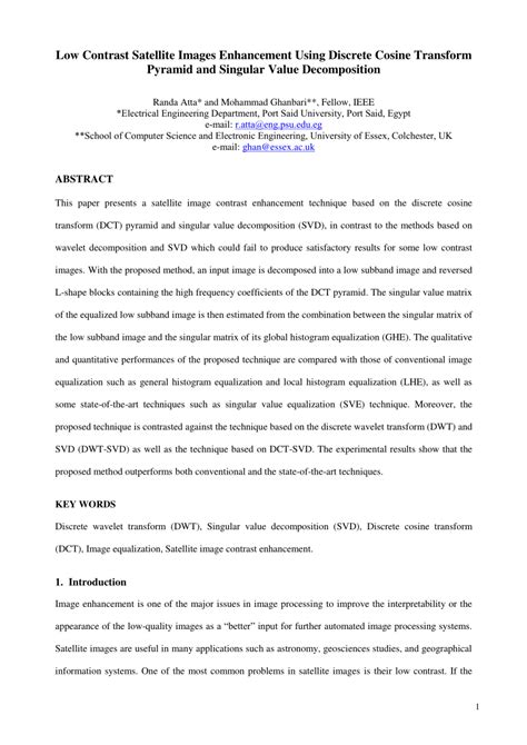 pdf low contrast satellite images enhancement using discrete cosine transform pyramid and