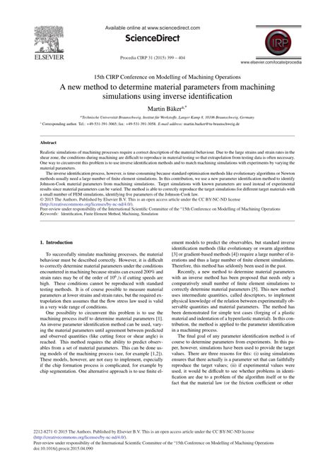 Pdf A New Method To Determine Material Parameters From Machining