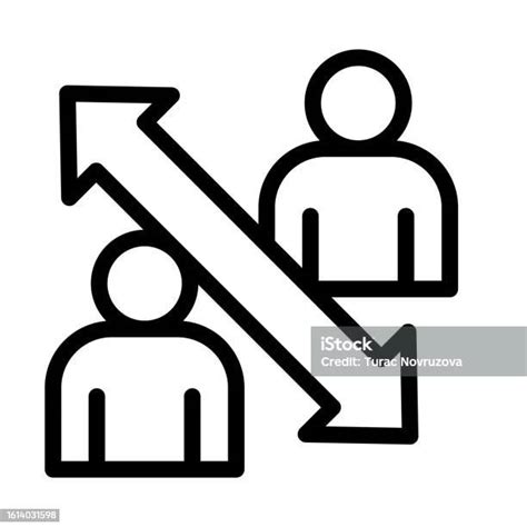 2인용 아바타와 양방향 화살표 라인 아이콘 사회적 거리두기 개념 흰색 배경에 질병 예방 표지판 거리 기호 개요 스타일 벡터 그래픽 0명에 대한 스톡 벡터 아트 및 기타