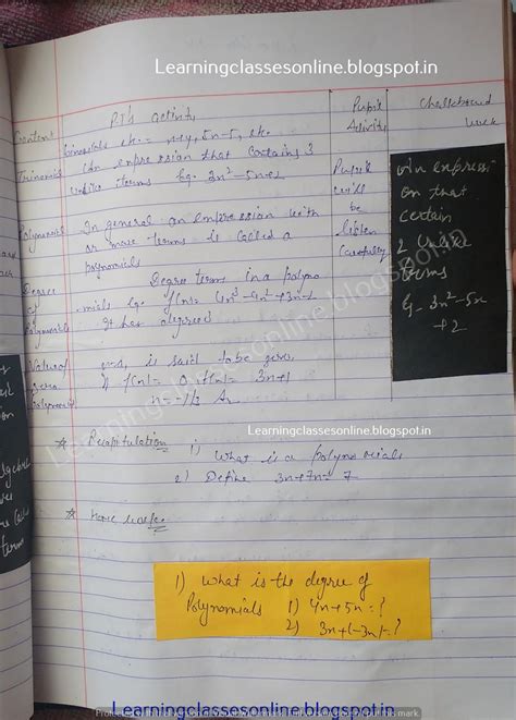 Math Lesson Plan On Polynomials For New Teachers