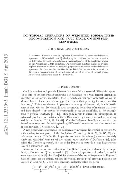 Pdf Conformal Operators On Weighted Forms Their Decomposition And