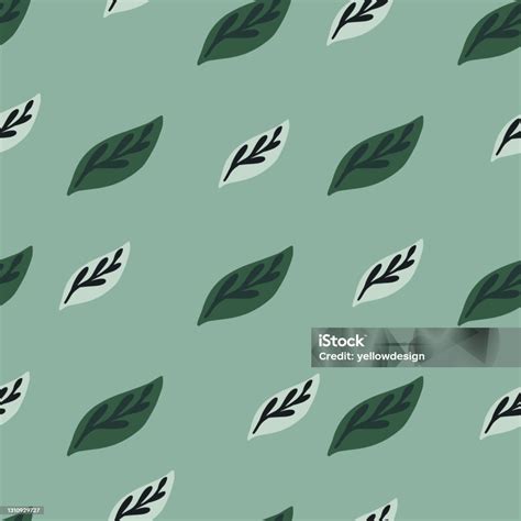 녹색 잎 실루엣 프린트와 추상 식물 원활 한 패턴 녹색과 파란색 의 작품 패턴에 대한 스톡 벡터 아트 및 기타 이미지 패턴