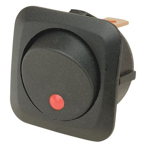 SCI R L B R RED SPST Circular Push Fit Rocker Switch With Red LED Rapid Electronics