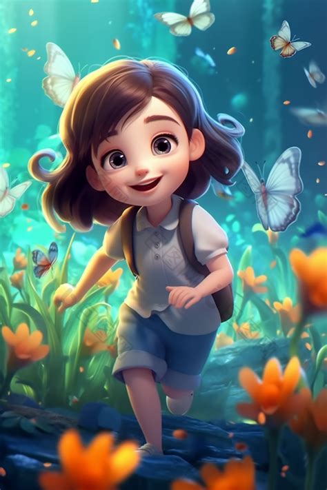 追蝴蝶的小女孩高清图片下载 包图网