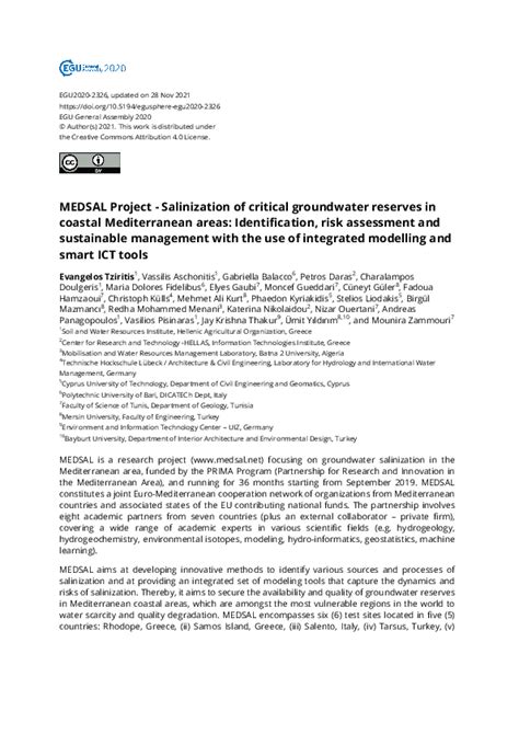 Pdf Medsal Project Salinization Of Critical Groundwater Reserves In Coastal Mediterranean
