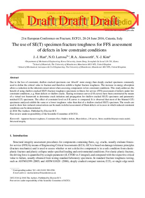 Pdf Fracture Toughness Of Shallow Cracked Se T Specimens