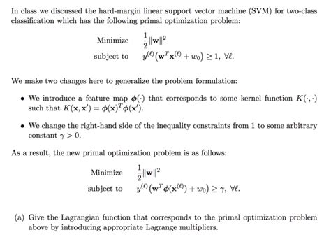Solved In Class We Discussed The Hard Margin Linear Support