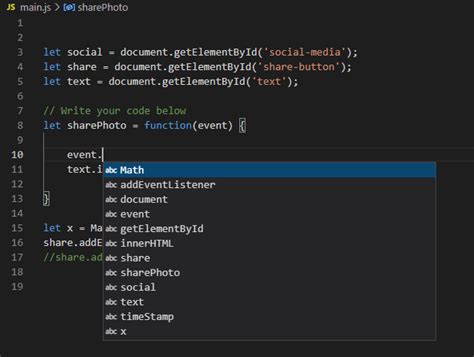 Visual Studio Code Javascript Intellisense Not Working On Event Object