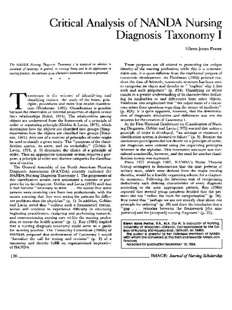 Pdf Critical Analysis Of Nanda Nursing Diagnosis Taxonomy I