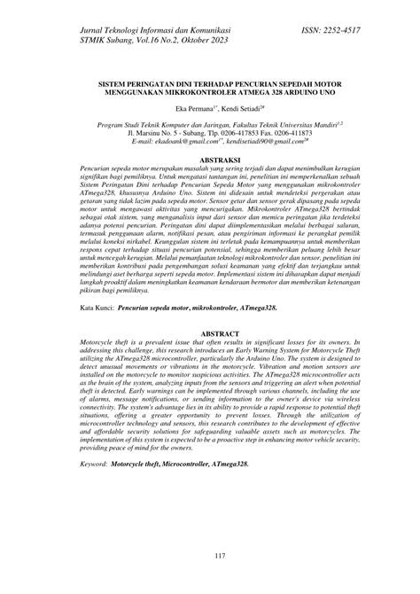 Pdf Sistem Peringatan Dini Terhadap Pencurian Sepedah Motor Menggunakan Mikrokontroler Atmega
