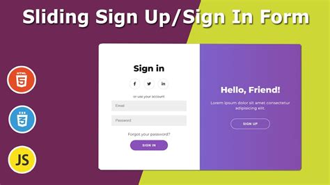 Front End Ui Elements Sliding Sign Up Sign In Form Using Html5 Css3 And Javascript Youtube