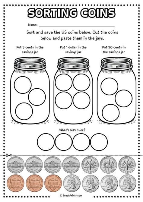 free sorting coins worksheets teach prints