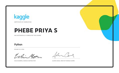 Phebe Priya S Completed The Python Course On Kaggle