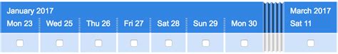 dates display non consecutive months in a calendar user experience