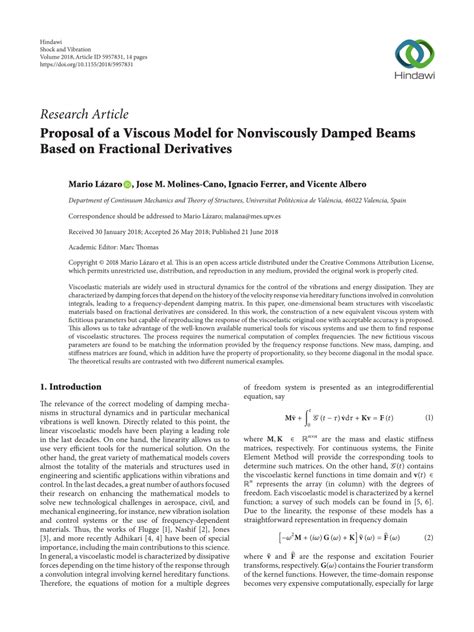 pdf proposal of a viscous model for nonviscously damped beams based