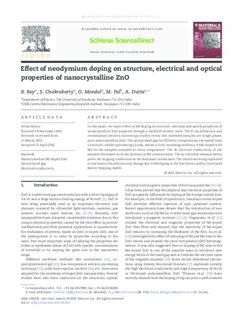 Effect Of Neodymium Doping On Structure Electrical And Optical Properties Of Nanocrystalline