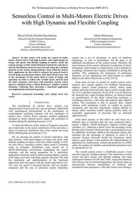 Pdf Sensorless Control In Multi Motors Electric Drives With High